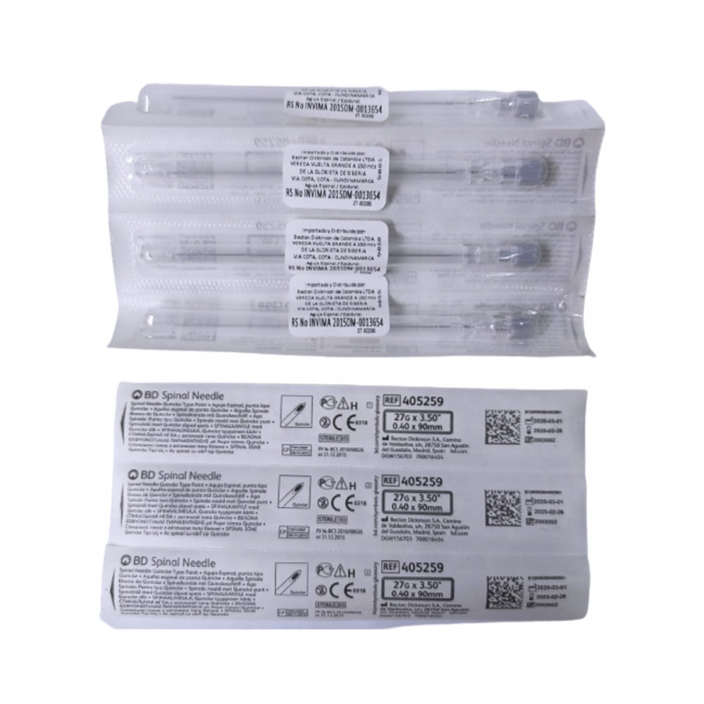 AGUJA ESPINAL PUNTA TIPO QUINCKE 27 G X 3 1/2 405259 B.D , BD en ...